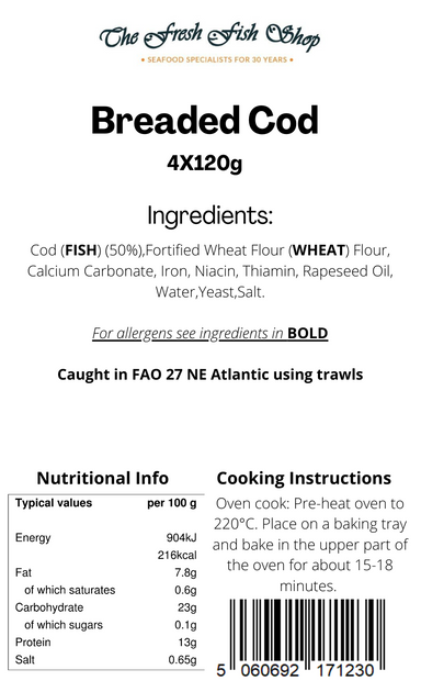 Frozen Breaded Cod Fillets (480g) - Serves 4 | The Fresh Fish Shop UK